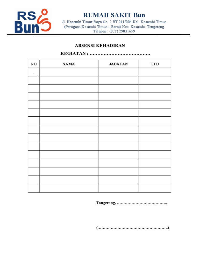 Absensi Kehadiran RS Bun Tangerang | PDF