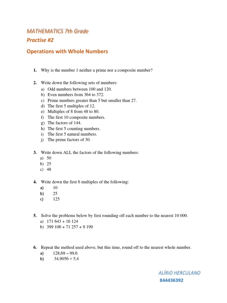 MATHEMATICS 7th GradePractise#2 | PDF | Numbers | Prime Number