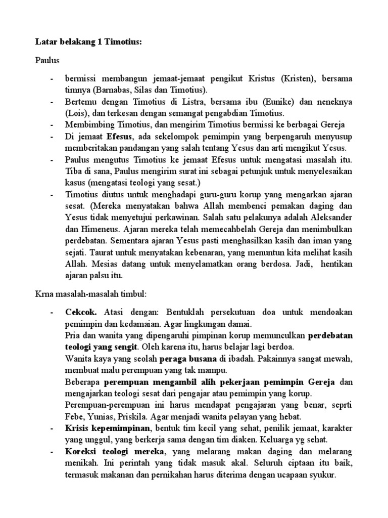 Latar Belakang 1 Timotius | PDF