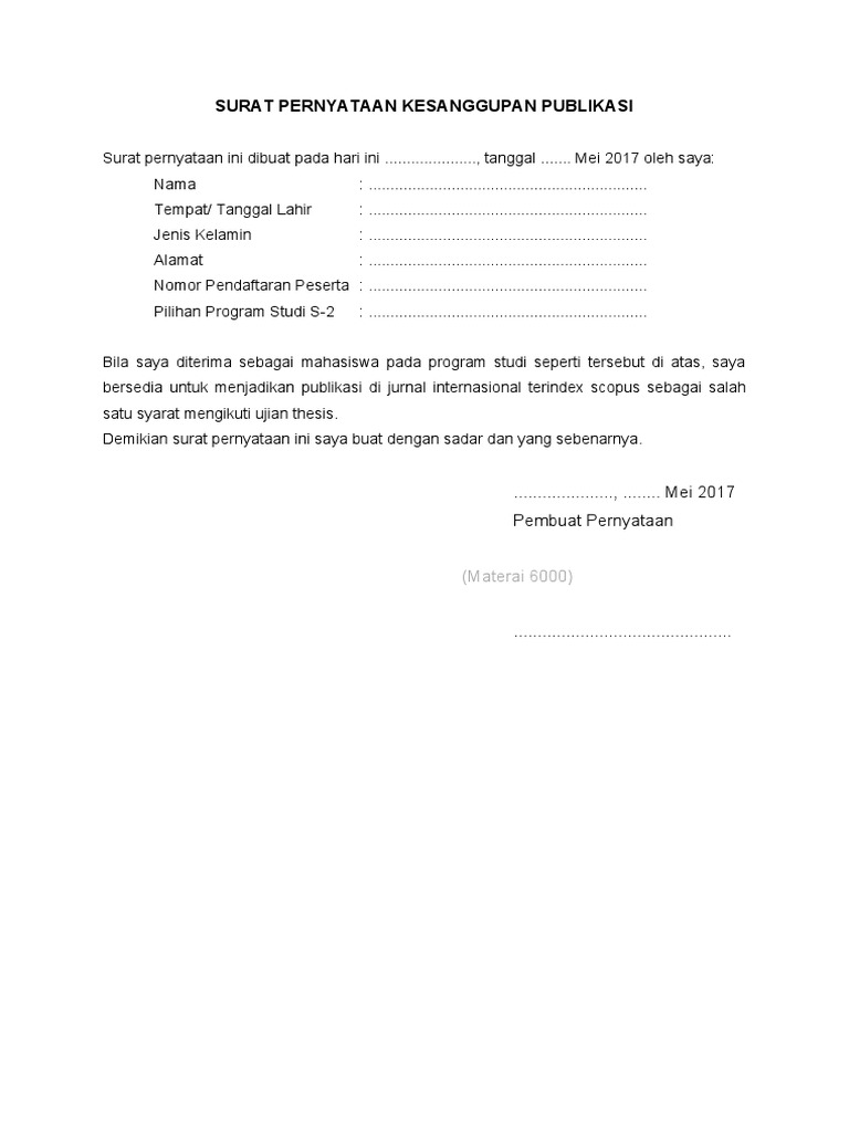 Surat Pernyataan Publikasi S2 | PDF