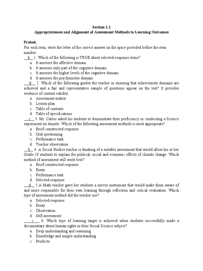 AL 2.1 - Appropriateness and Alignment of Assessment Methods To ...