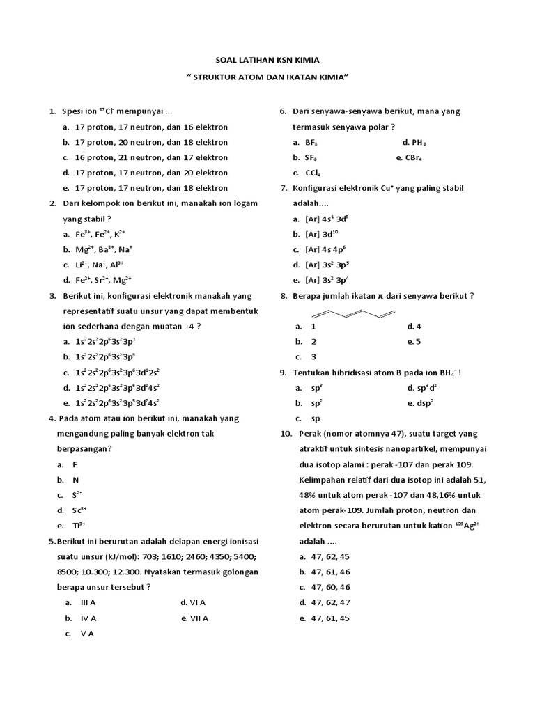 SOAL LATIHAN OSN KIMIA - Struktur Atom | PDF