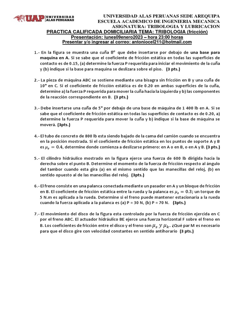 Practica Calificada Domiciliaria - Tema Tribologia y Lubricacion | PDF ... Practica Calificada Domiciliaria - Tema Tribologia y Lubricacion | PDF ...