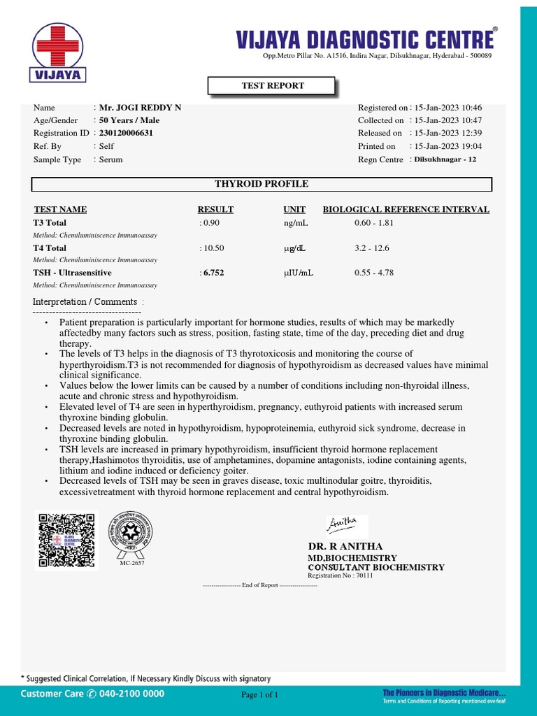 Thyroid Profile: Test Report Mr. Jogi Reddy N 50 Years / Male ...