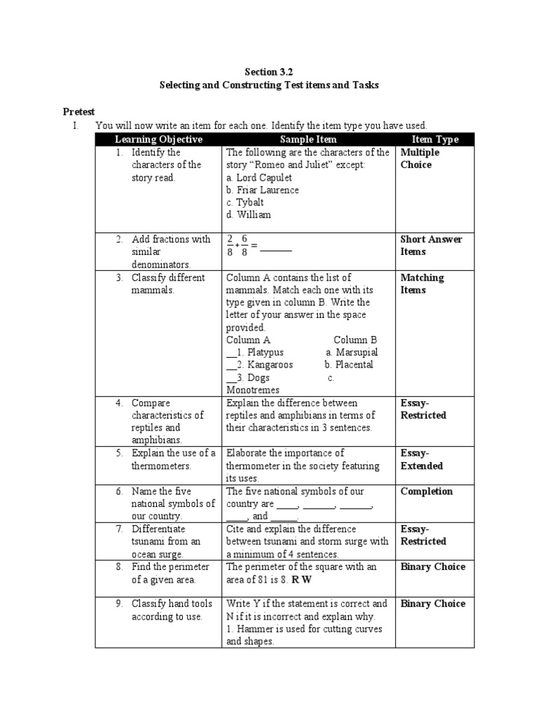 AL 3.2 - Selecting and Constructing Test Items and Tasks | PDF | Soil ...