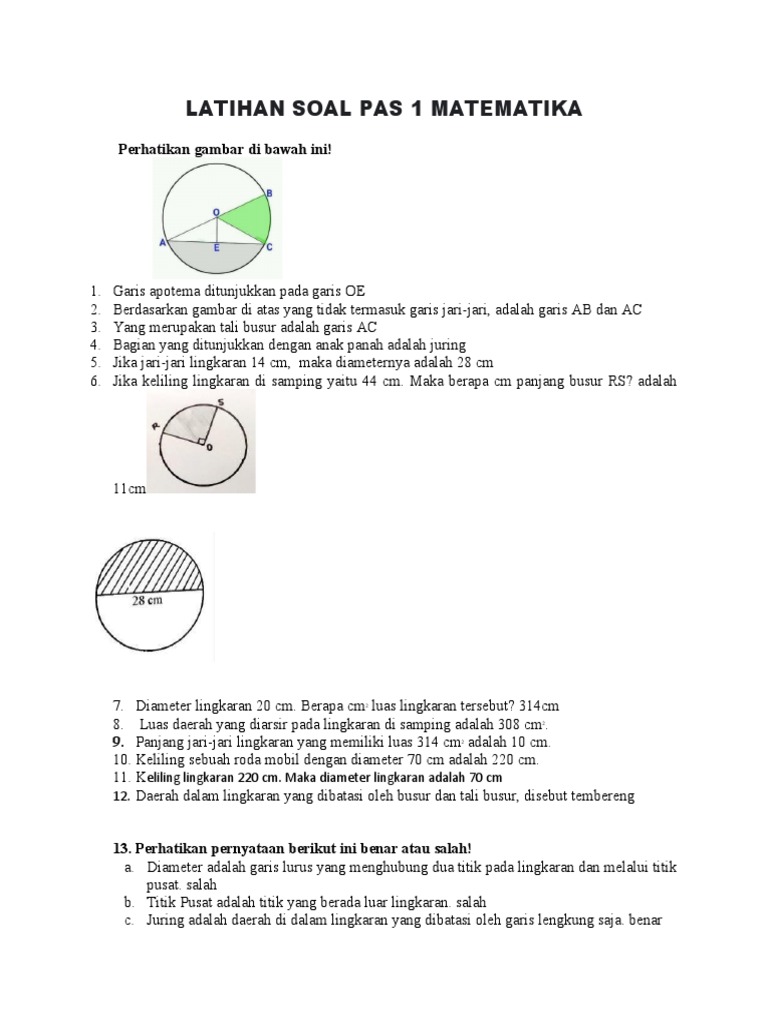 Latihan Soal Pas 1 Matematika | PDF