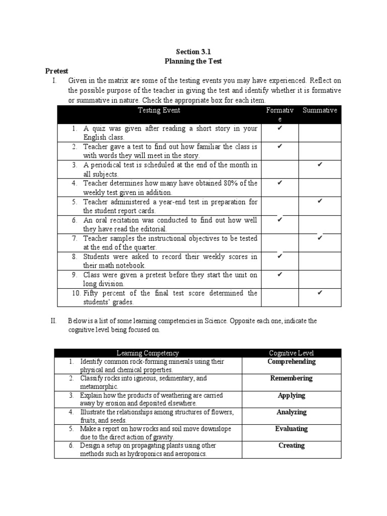 AL 3.1 - Planning The Test | PDF | Rational Number | Integer