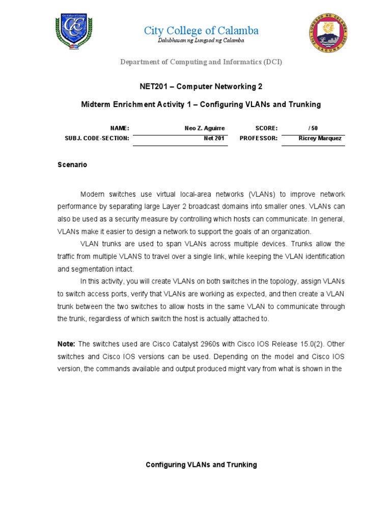 City College of Calamba: Net201 - Computer Networking 2 Midterm ...