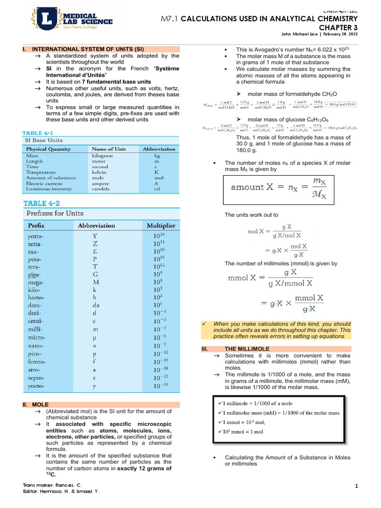 Calculations Used in Analytical Chemistry Chapter 3 | PDF