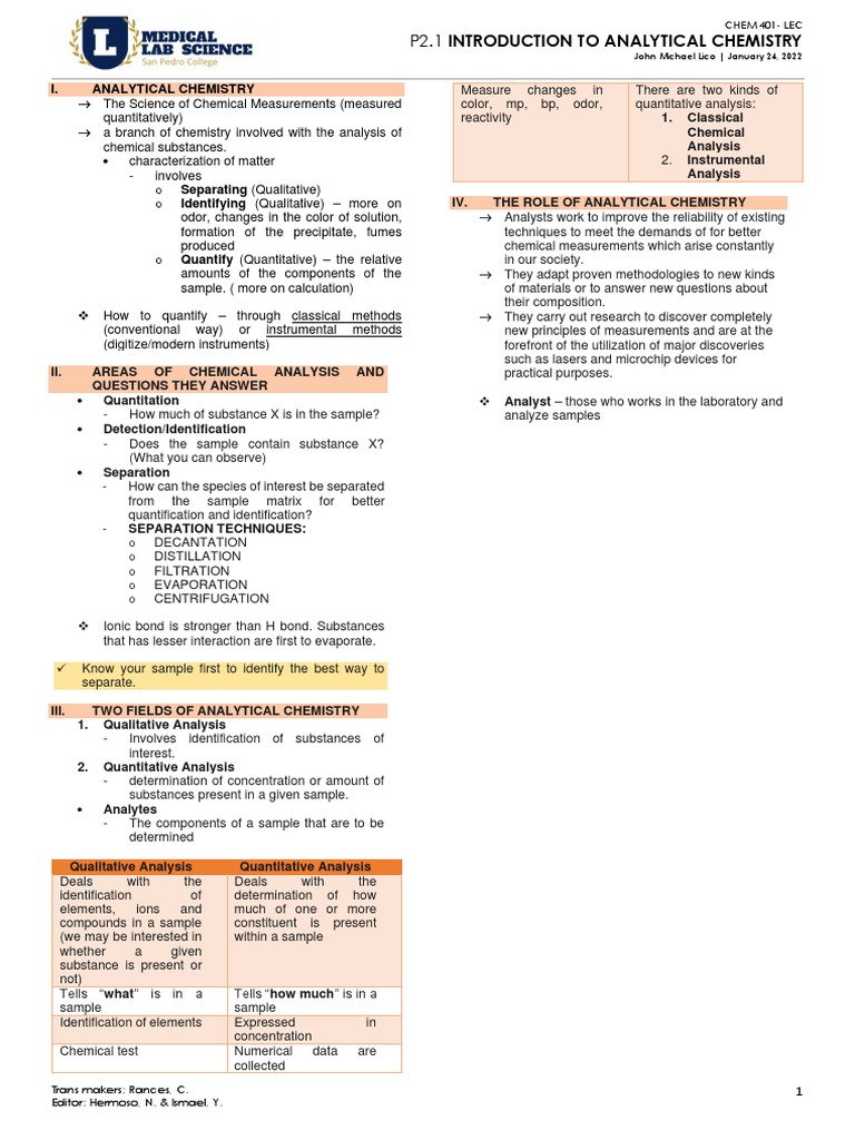 P2.1 Introduction To Analytical Chemistry | PDF | Analytical Chemistry ...