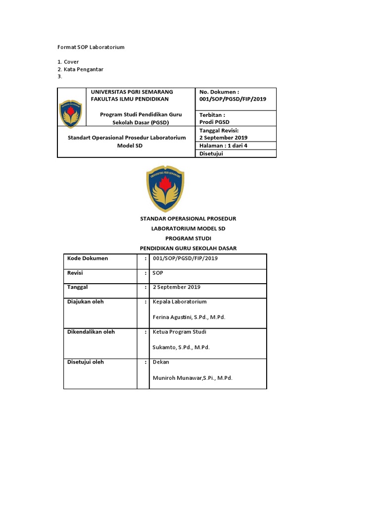 Format SOP Laboratorium | PDF
