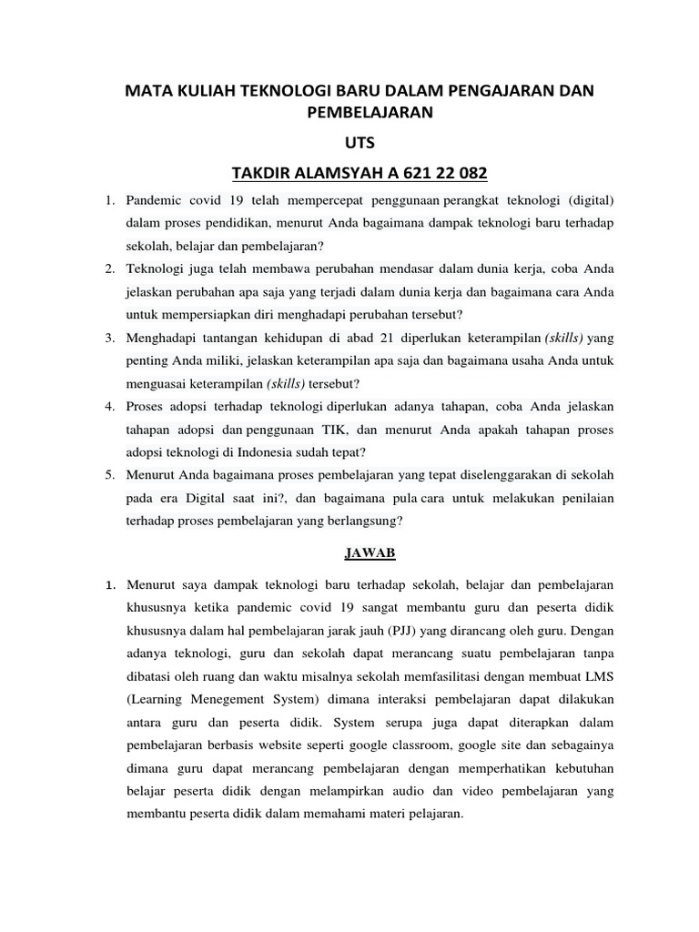 Uts Teknologi Baru Dalam Pengajaran Dan Pembelajaran | PDF