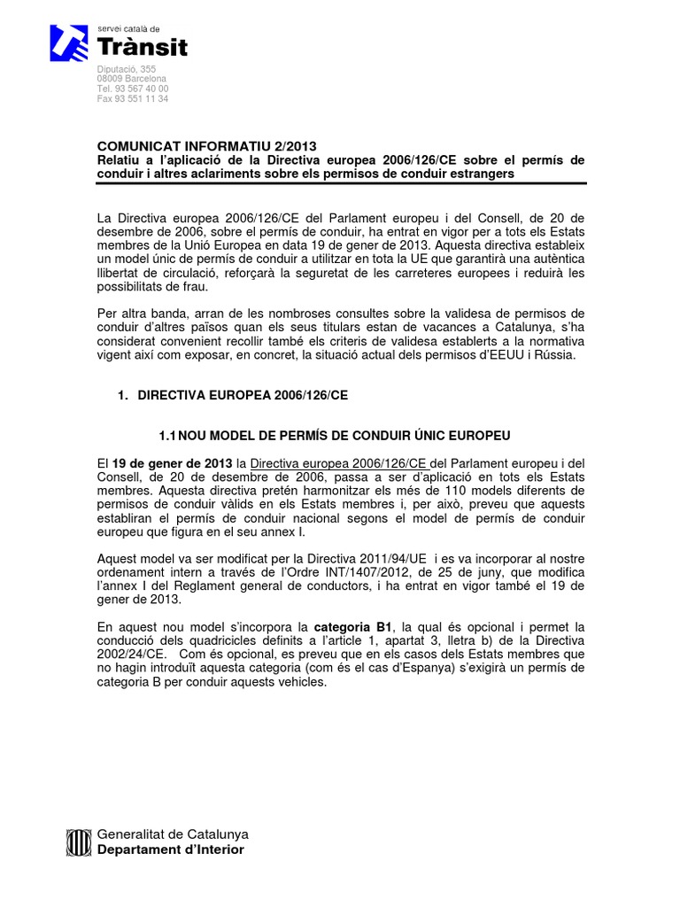 Permisos de Conduir Ci SCT 2-2013 | PDF