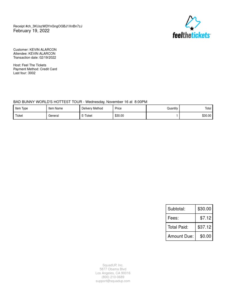 KEVIN ALARCON-Feel The Tickets-Receipt | PDF