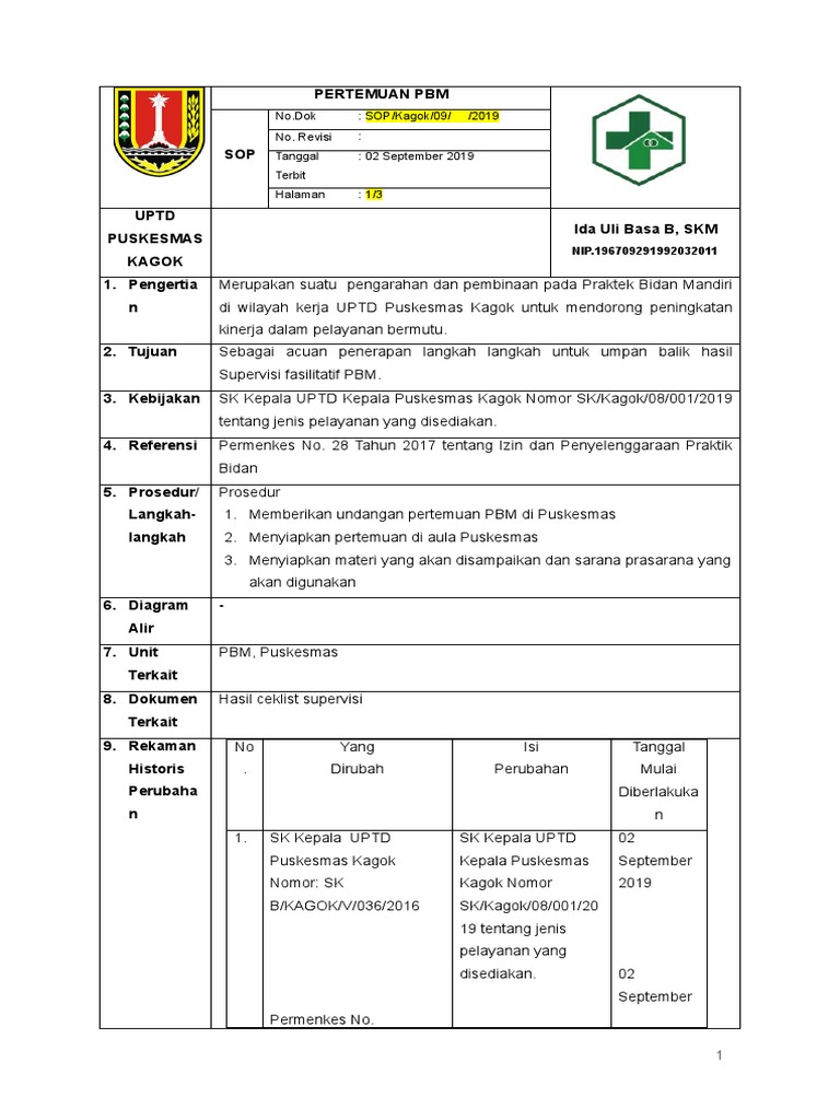 Sop Pertemuan PBM | PDF