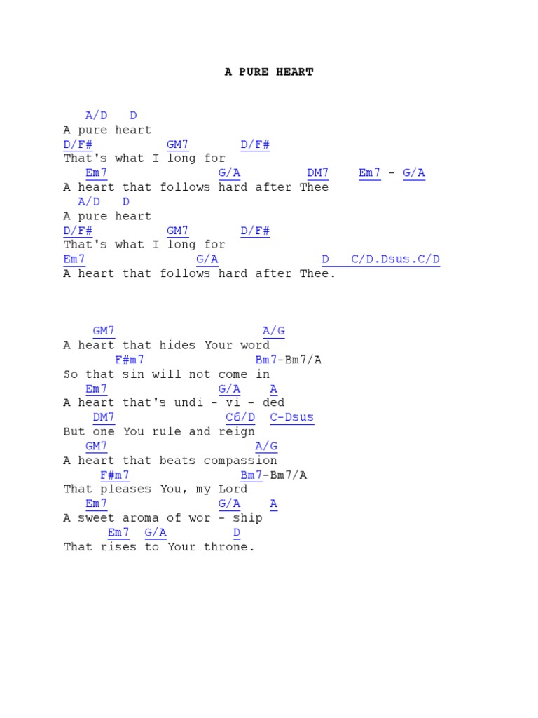A Pure Heart Lyrics and Chords | PDF