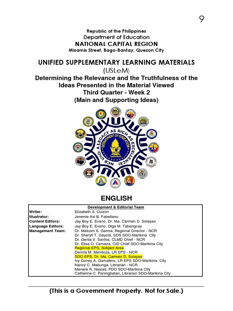 ENGLISH-USLeM Grade 9 WEEK-2 Q3-Final | PDF