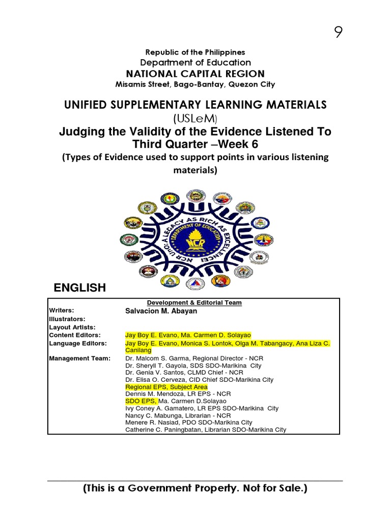 ENGLISH-USLeM Grade 9 WEEK-6 Q3-Final | PDF