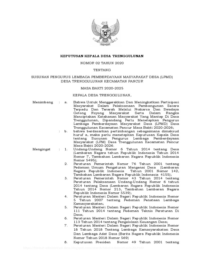 Susunan Pengurus LPMD Desa Trenggulunan | PDF