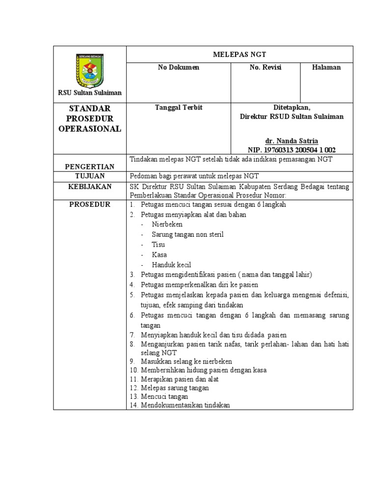 Sop Melepas NGT | PDF