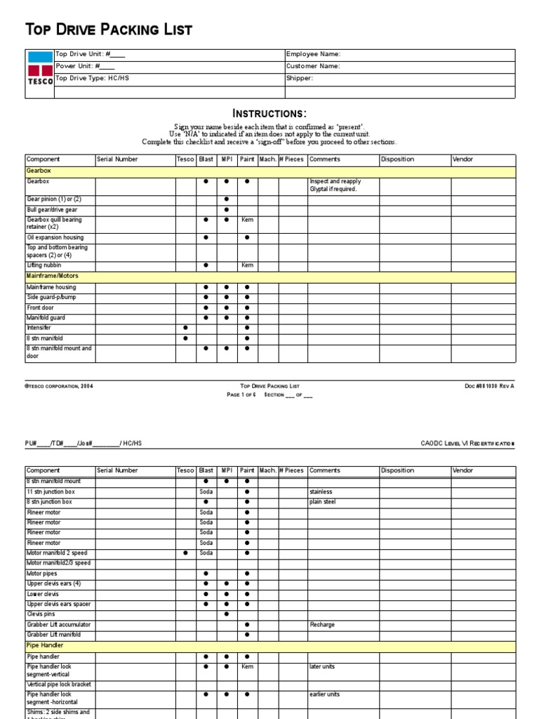 Top Drive HSHCPackingList | PDF | Machines | Manufactured Goods