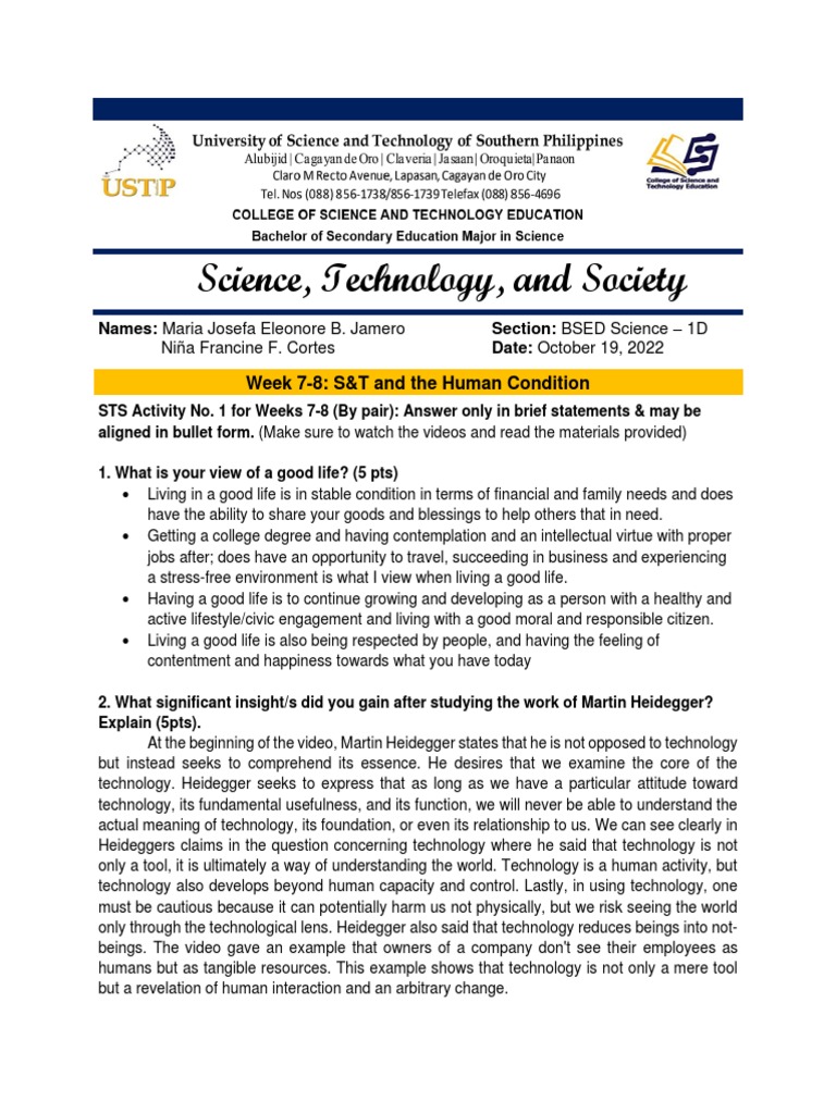 BSSciEd-1D - Jamero&Cortes - Week7-8 - S&T and The Human Condition ...
