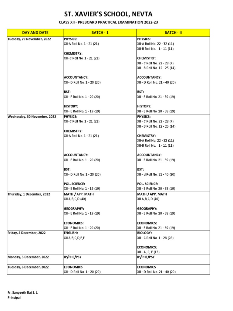 Preboard Practical Schedule | PDF