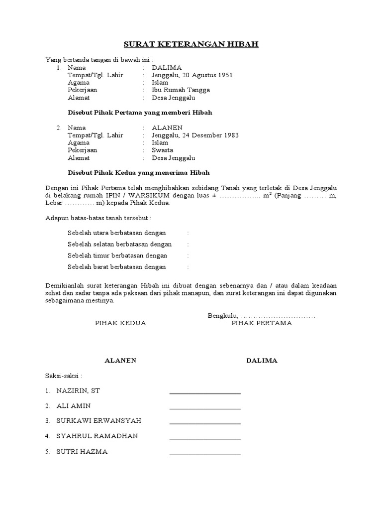 Surat Keterangan Hibah | PDF