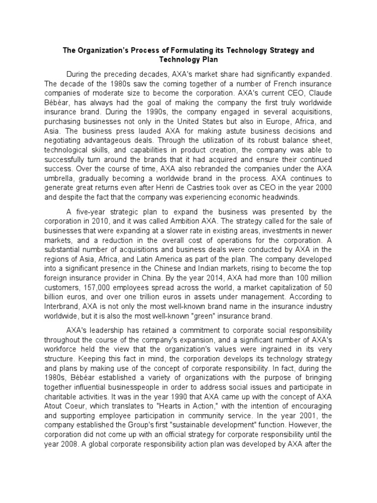 The Organization's Process of Formulating Its Technology Strategy and ...