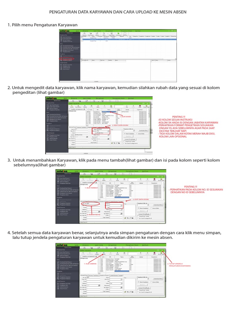 Pengaturan Data Karyawan Dan Cara Upload Data Ke Mesin | PDF