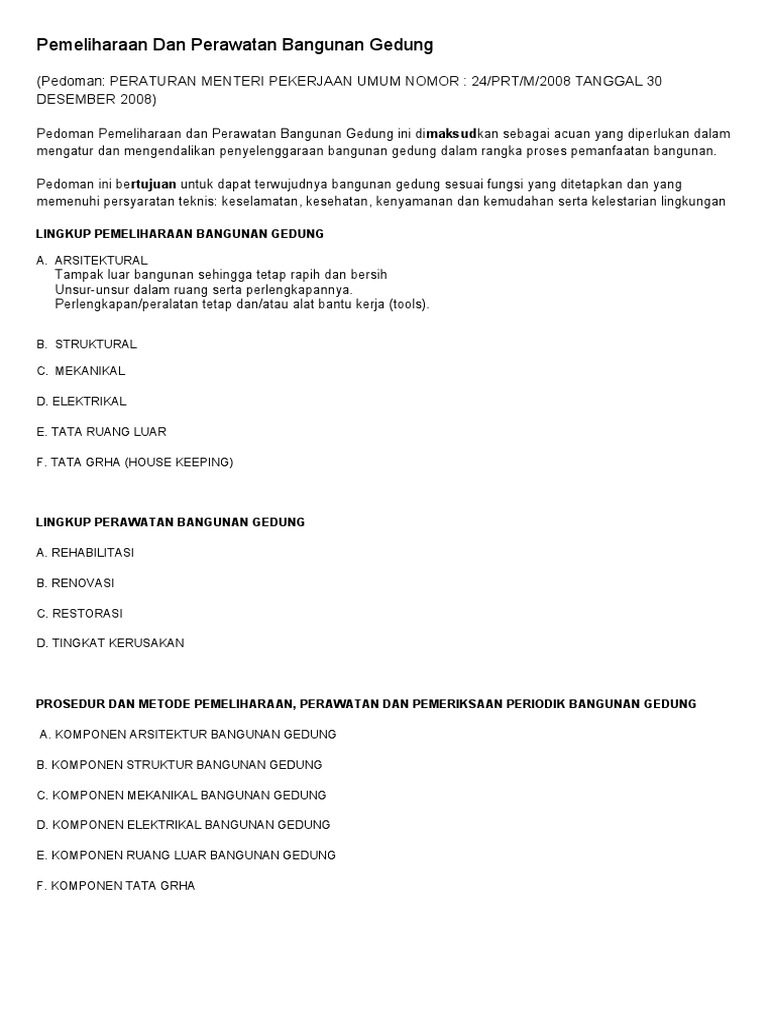 Pemeliharaan Gedung Efektif | PDF