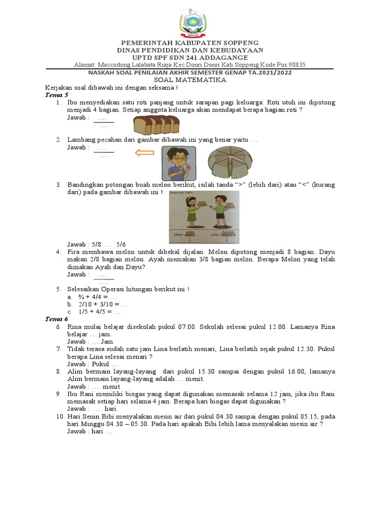 Soal PAS MTK Kelas 3 GENAP | PDF