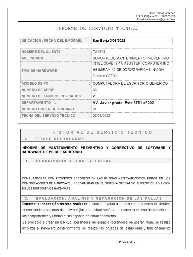 Informe Tecnico de PC de Escritorio Intel Core I7 47 Asustek | PDF ...