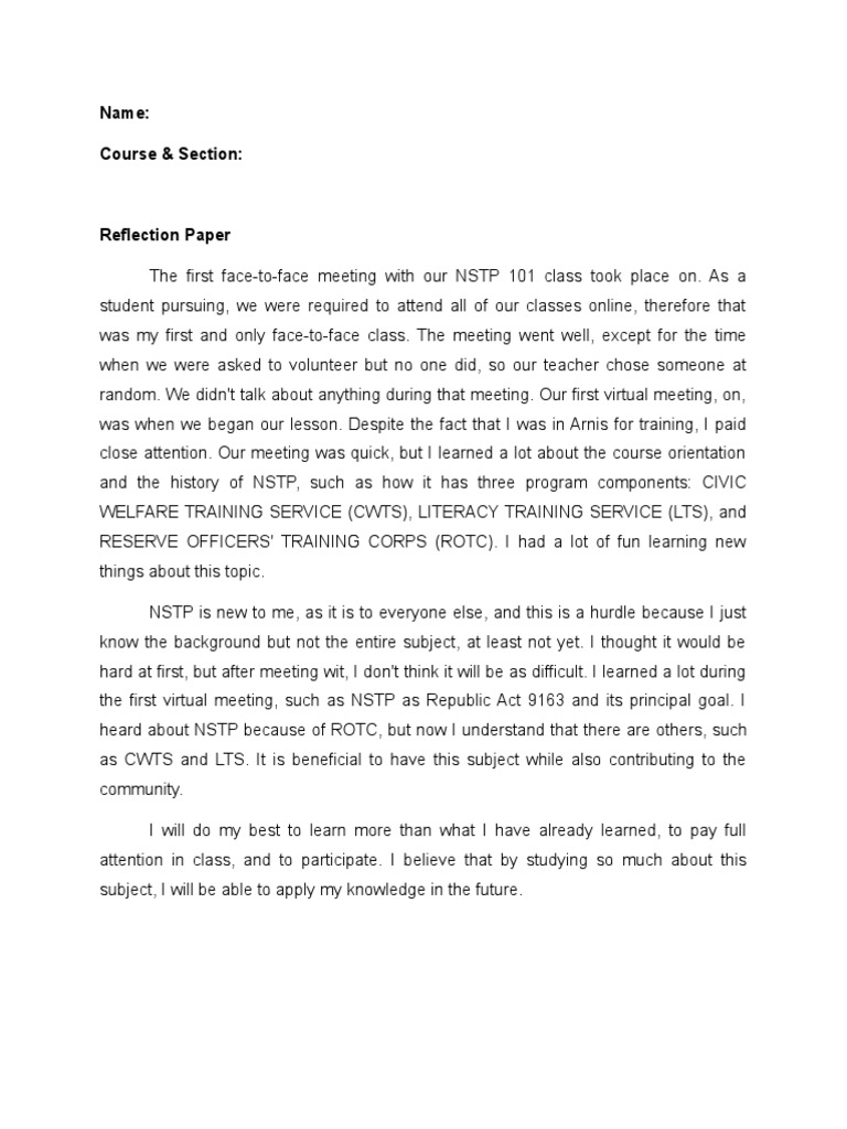 NSTP Reflection Paper | PDF