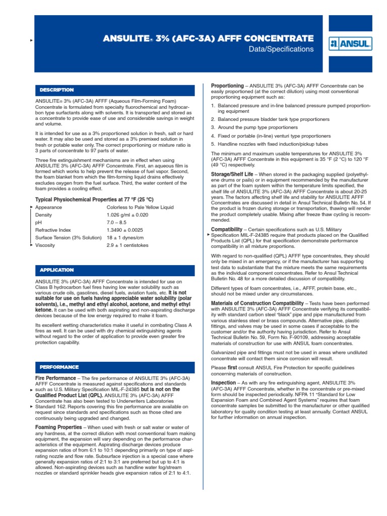 AFFF MSDS | Water | Chemistry