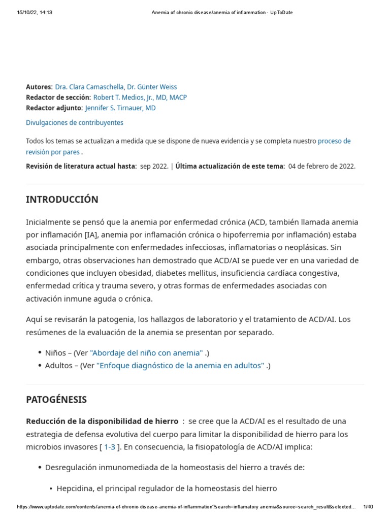 Anemia of Chronic Disease - Anemia of Inflammation - UpToDate | PDF ...