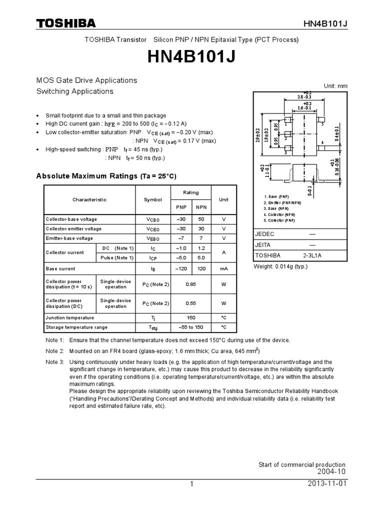 HN4B101J | PDF | Bipolar Junction Transistor | Reliability Engineering