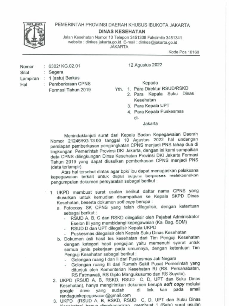 Tahap 2 Pemberkasan Cpns Dinkes | PDF