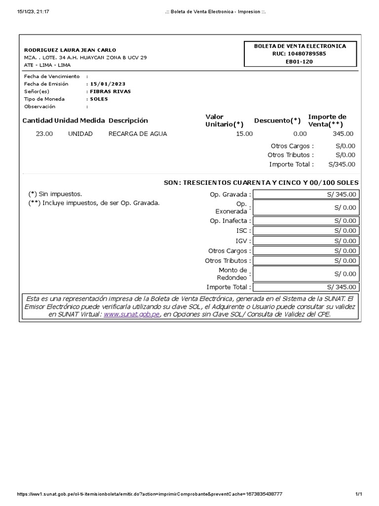 Boleta de Venta Electronica - Impresion | PDF