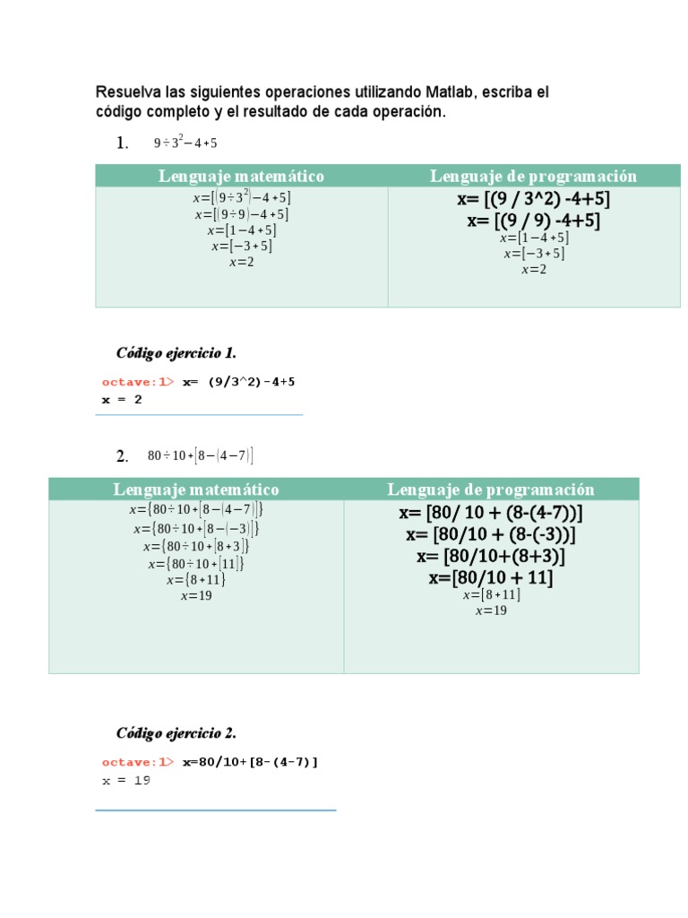 Resuelva operaciones matemáticas usando Matlab | PDF