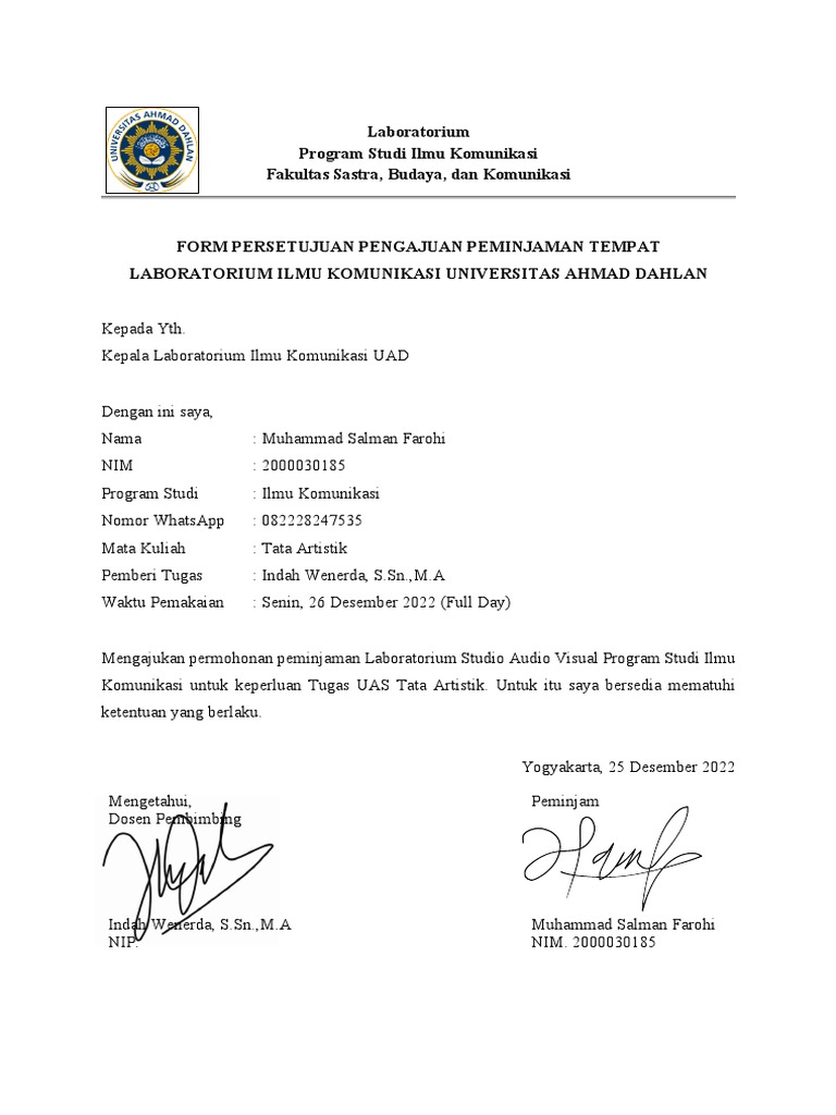 Surat Perizinan Pemakaian Lab Ilkom Ttd Pdf