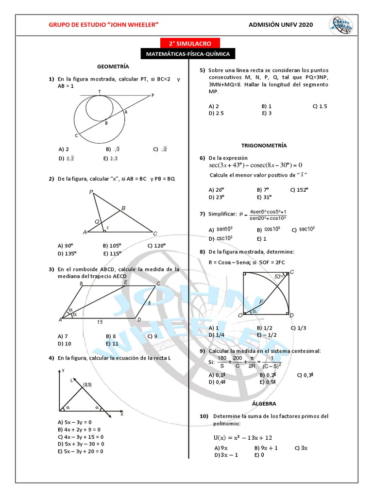 Simulacro Mate J.W 2 | PDF | Dióxido de azufre | Ciencias fisicas