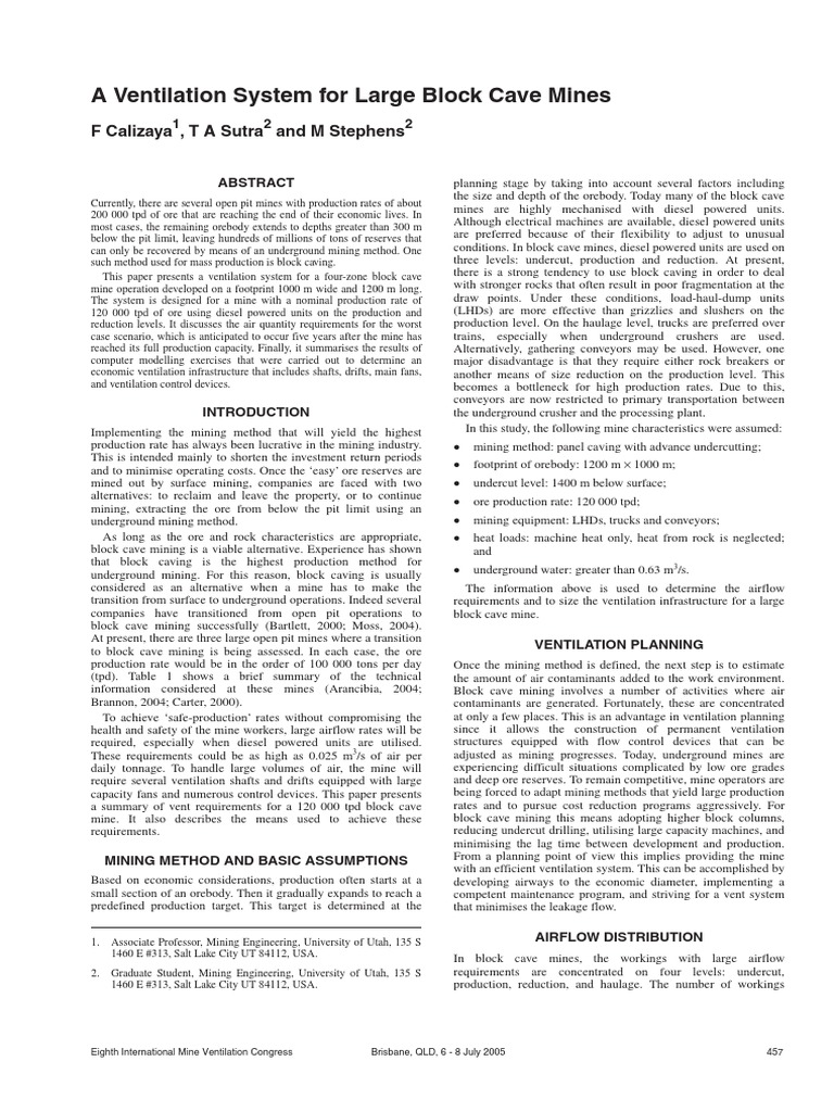 A Ventilation System For Large Block Cave Mines | PDF | Mining | Ventilation (Architecture)