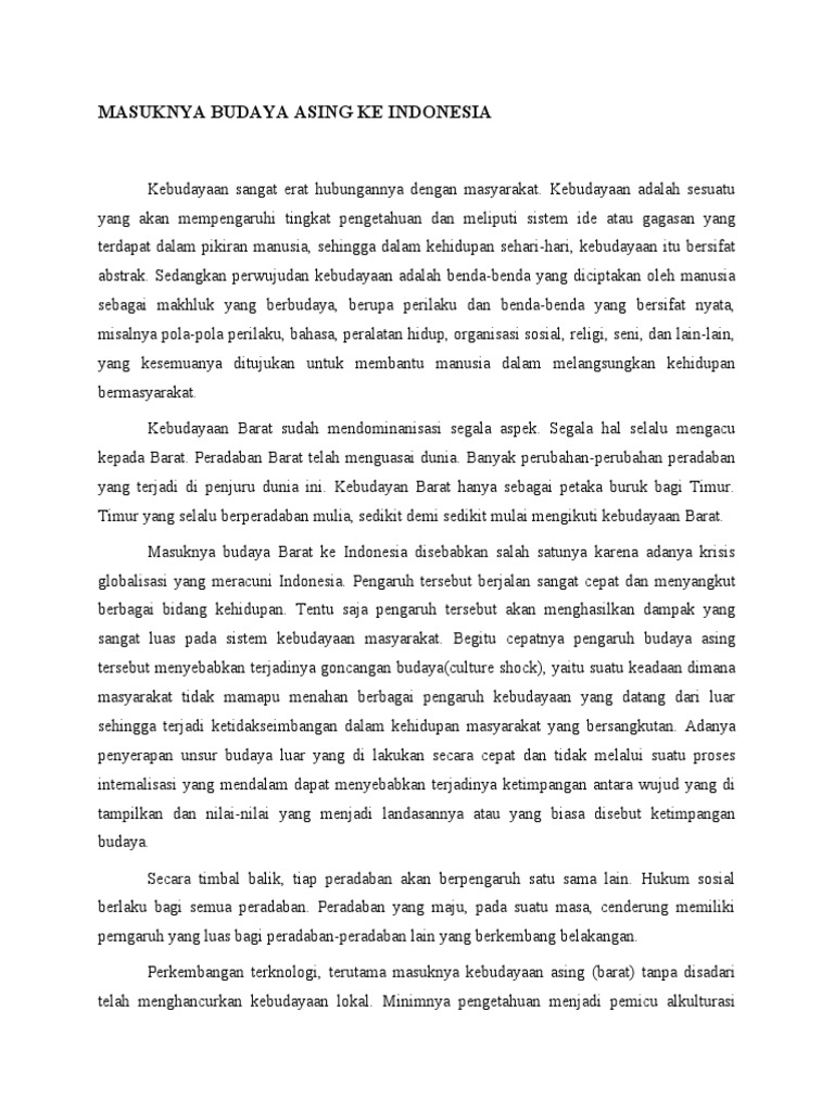 Masuknya Budaya Asing Ke Indonesia | PDF
