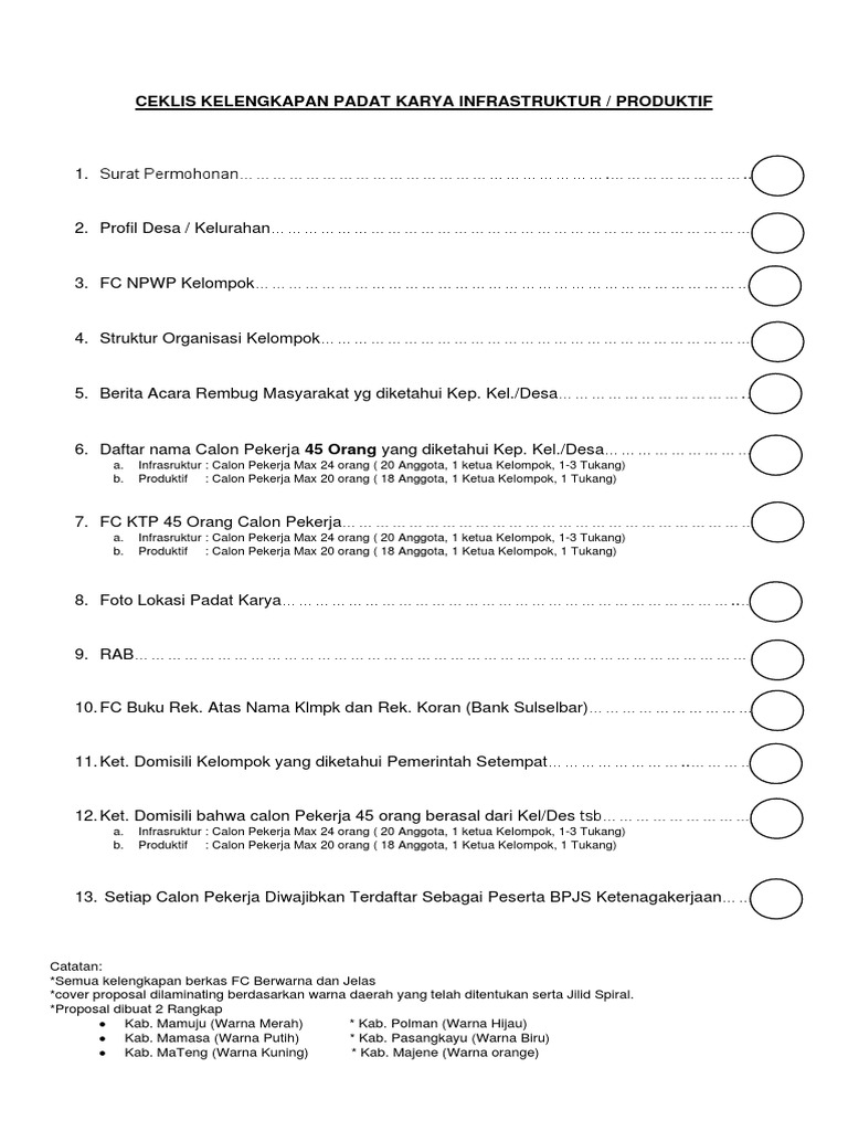 Ceklis Proposal PK - Disnaker Sulbar | PDF