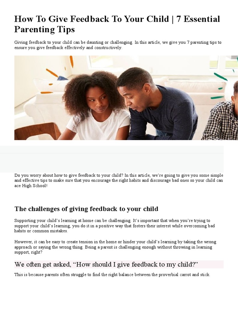 How To Give Feedback To Your Child | PDF | Feeling | Teachers