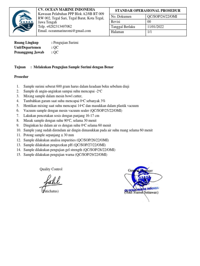 SOP-24 Pengujian Surimi | PDF