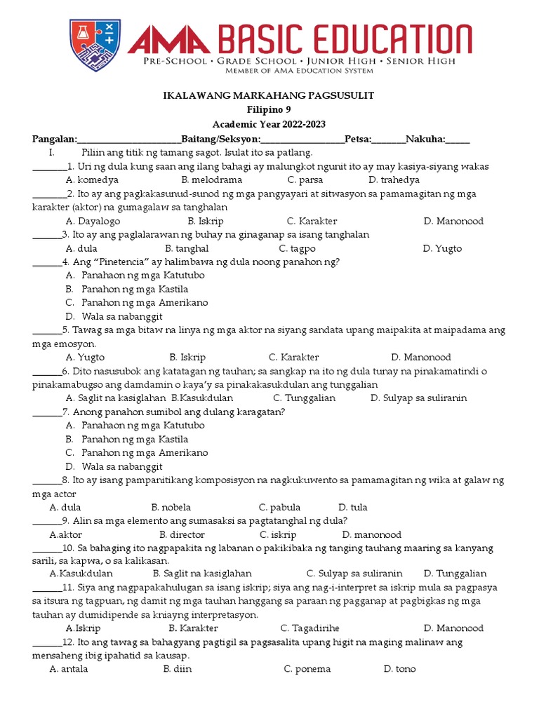 2nd Periodical Exam Fil 9 | PDF