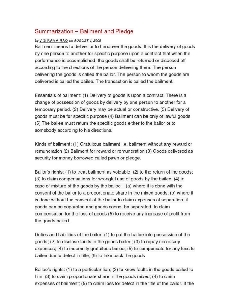 Bailment & Pledge | PDF | Lien | Ownership