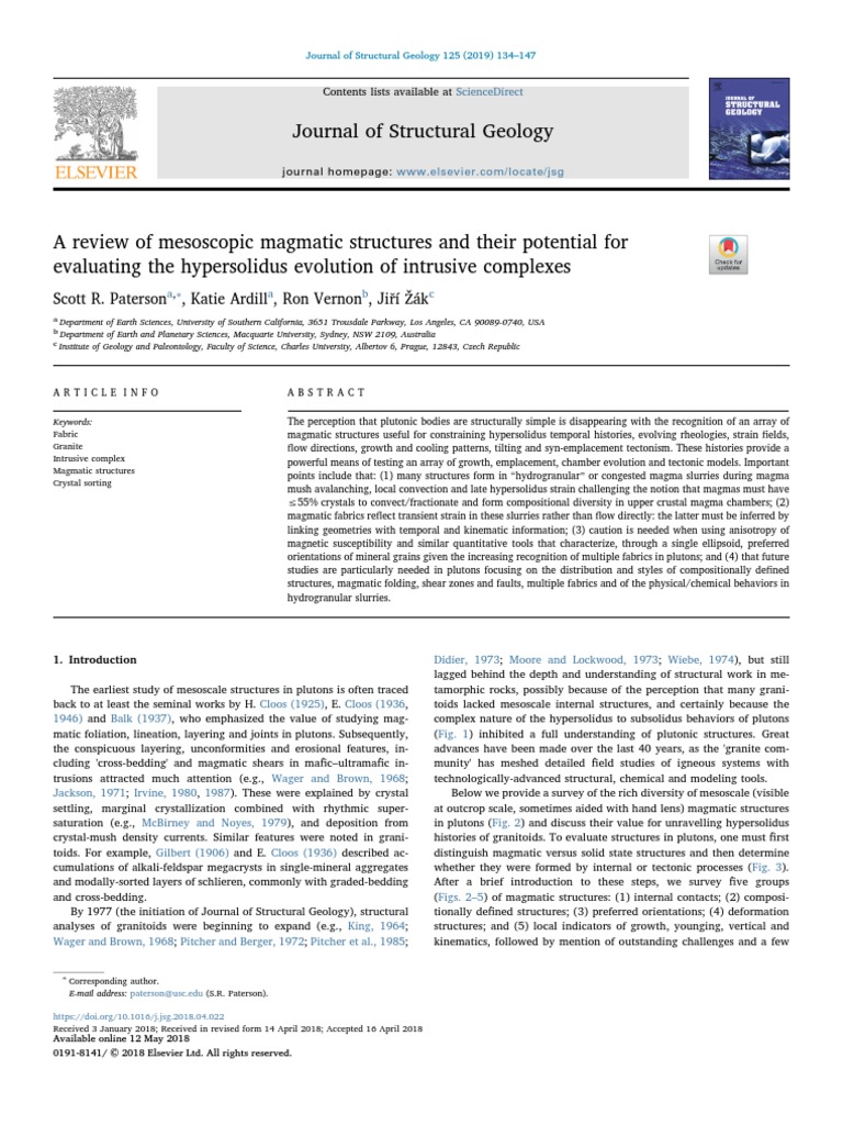 A Review of Mesoscopic Magmatic Structures and Their Potential For Evaluating The Hypersolidus ...